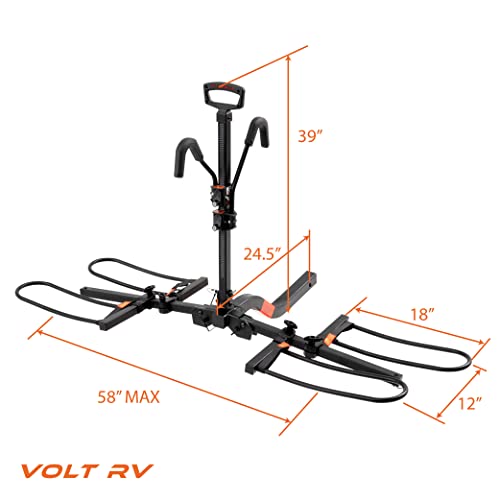 HYPERAX Volt RV -Approved Hitch Mounted 2 E Bike Rack Carrier for RV,Camper,Motorhome,Trailer,Toad with 2" Class 3 or Higher Hitch Receivers -Fits Up to 2X 70lbs E Bikes with Up to 5" Fat Tires