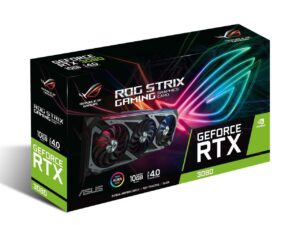 asus rog strix nvidia geforce rtx 3080 oc edition gaming graphics card (pcie 4.0, 10gb gddr6x, hdmi 2.1, displayport 1.4a, axial-tech fan design, 2.9-slot, super alloy power ii, gpu tweak ii)