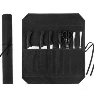 Denifiter Knife Roll, Chef's Knife Roll Bag, Heavy Duty Waxed Canvas Knife Bag With 7 Slots (Black)