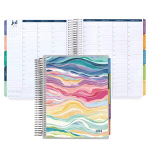 erin condren 7x9 coiled life planner (january 2024 - december 2024) - 2024 layers colorful classic cover, hourly layout, inspire theme, platinum coil