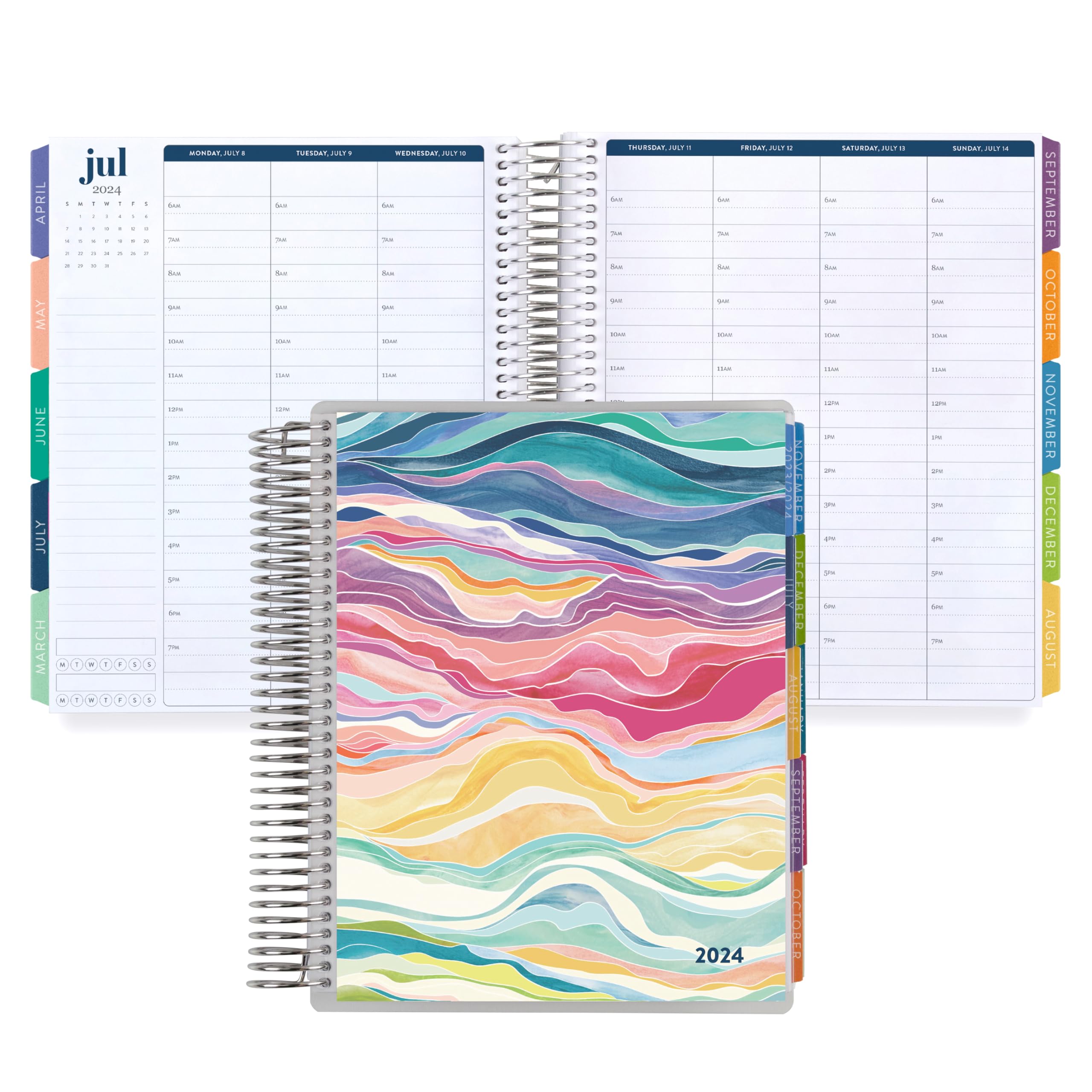 Erin Condren 7x9 Coiled Life Planner (January 2024 - December 2024) - 2024 Layers Colorful Classic Cover, Hourly Layout, Inspire Theme, Platinum Coil