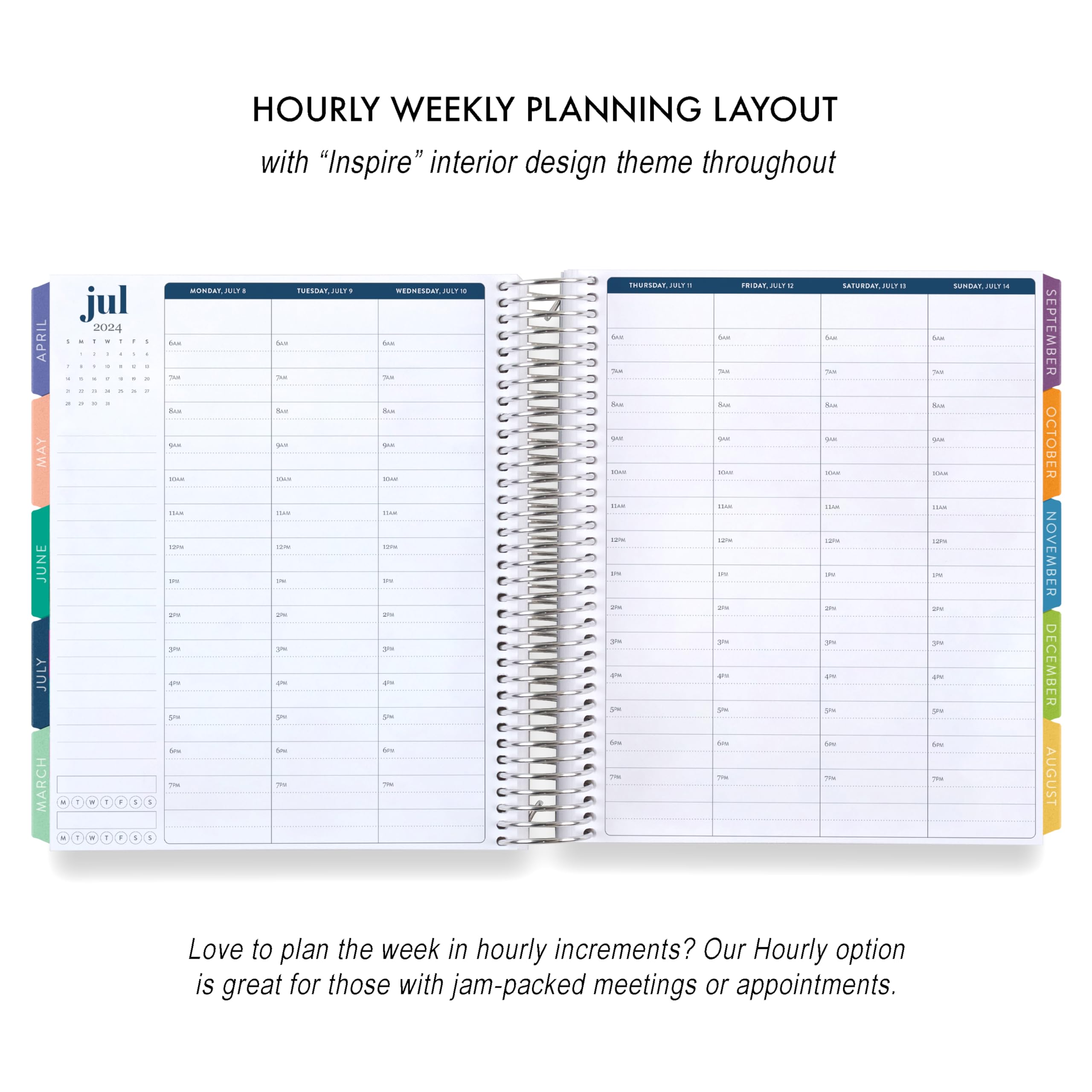 Erin Condren 7x9 Coiled Life Planner (January 2024 - December 2024) - 2024 Layers Colorful Classic Cover, Hourly Layout, Inspire Theme, Platinum Coil