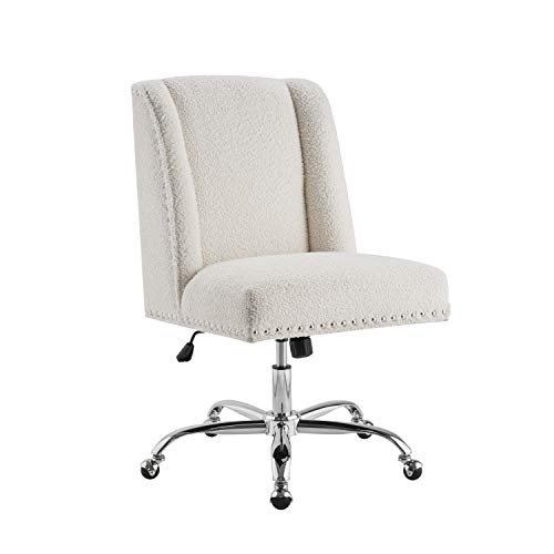 Linon Cream Sherpa Upholstered Swivel Chrome Base Clayton Office Chair