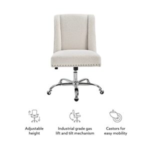 Linon Cream Sherpa Upholstered Swivel Chrome Base Clayton Office Chair