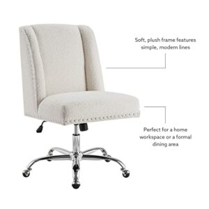 Linon Cream Sherpa Upholstered Swivel Chrome Base Clayton Office Chair