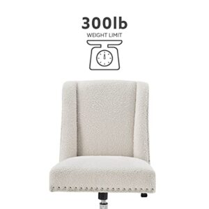 Linon Cream Sherpa Upholstered Swivel Chrome Base Clayton Office Chair