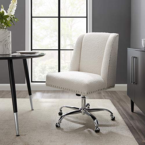 Linon Cream Sherpa Upholstered Swivel Chrome Base Clayton Office Chair