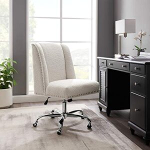 Linon Cream Sherpa Upholstered Swivel Chrome Base Clayton Office Chair