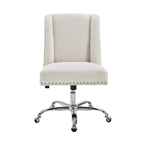 Linon Cream Sherpa Upholstered Swivel Chrome Base Clayton Office Chair