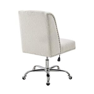 Linon Cream Sherpa Upholstered Swivel Chrome Base Clayton Office Chair