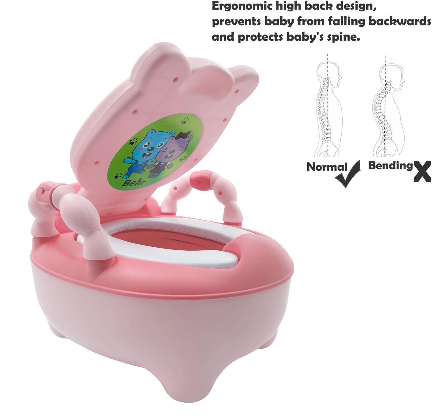 HTTMT- Baby Kids Pink Bear Portable Potty Training Toilet Seat With Pad Toddler Lovely Toilet Comfortable Soft Seat Stool Chair [P/N: ET-BABY003-PINK]