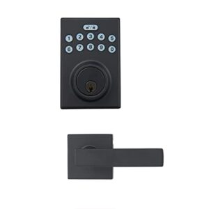 amazon basics - contemporary electronic keypad deadbolt door lock with passage lever, matte black, 15.98 x 6.10 x 3.07 inches (lxwxh)