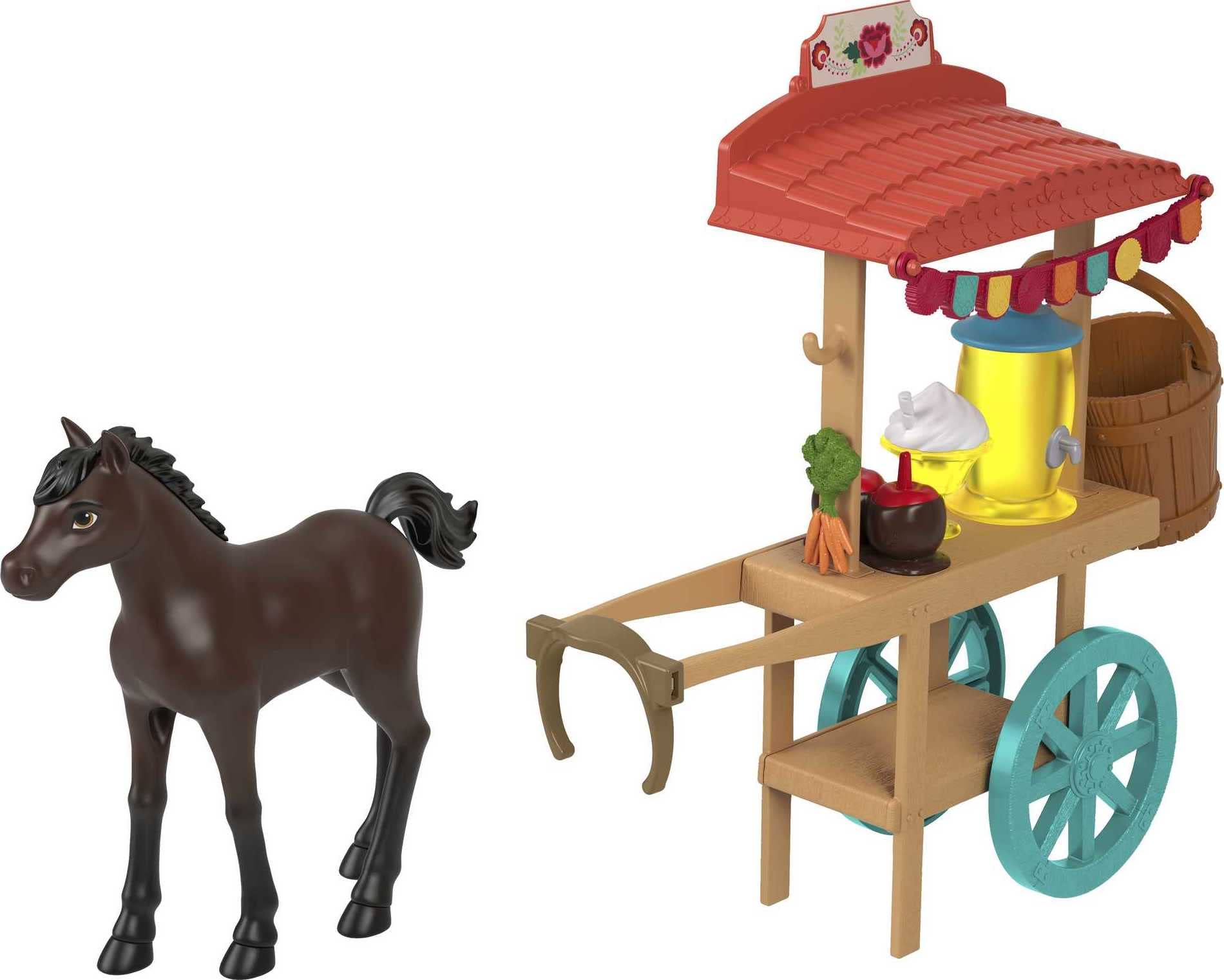 Mattel Spirit Untamed Miradero Snack Cart with Rolling Wheels, Canopy, 5-in Pony & Related Accessories, Great Gift for Ages 3 & Up , Pink