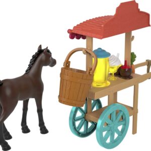 Mattel Spirit Untamed Miradero Snack Cart with Rolling Wheels, Canopy, 5-in Pony & Related Accessories, Great Gift for Ages 3 & Up , Pink