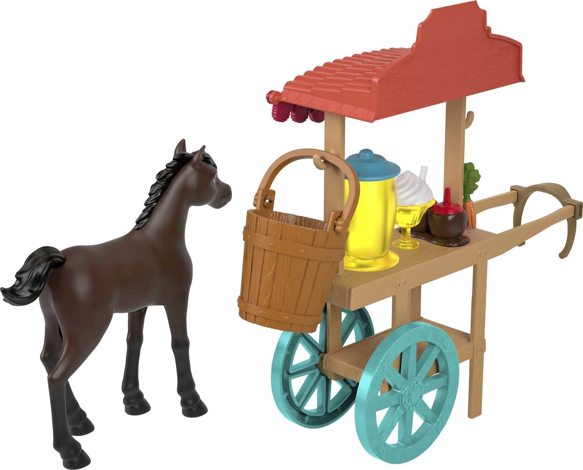 Mattel Spirit Untamed Miradero Snack Cart with Rolling Wheels, Canopy, 5-in Pony & Related Accessories, Great Gift for Ages 3 & Up , Pink