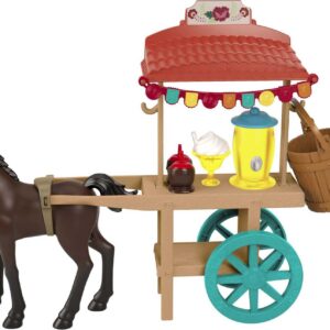 Mattel Spirit Untamed Miradero Snack Cart with Rolling Wheels, Canopy, 5-in Pony & Related Accessories, Great Gift for Ages 3 & Up , Pink