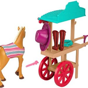 Mattel Spirit Untamed Miradero Riding Gear Cart with Rolling Wheels, Canopy, 5-in Pony & Related Accessories, Great Gift for Ages 3 & Up