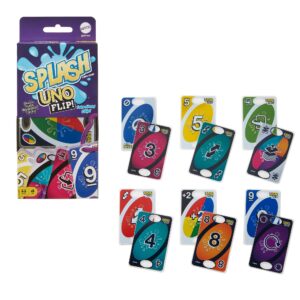 mattel games uno flip! splash card game for kids, adults & game night with water-resistant double-sided cards