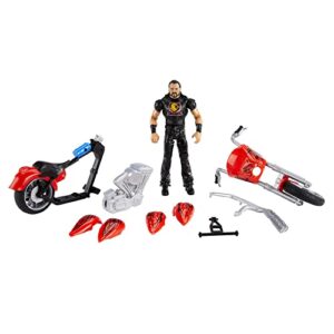 wwe wrekkin slam cycle motorcycle (10.5 in) with wheelie action and 9 breakable parts, with 6-in/15.24-cm drew mcintyre basic action figures; gift for ages 6 years old & up