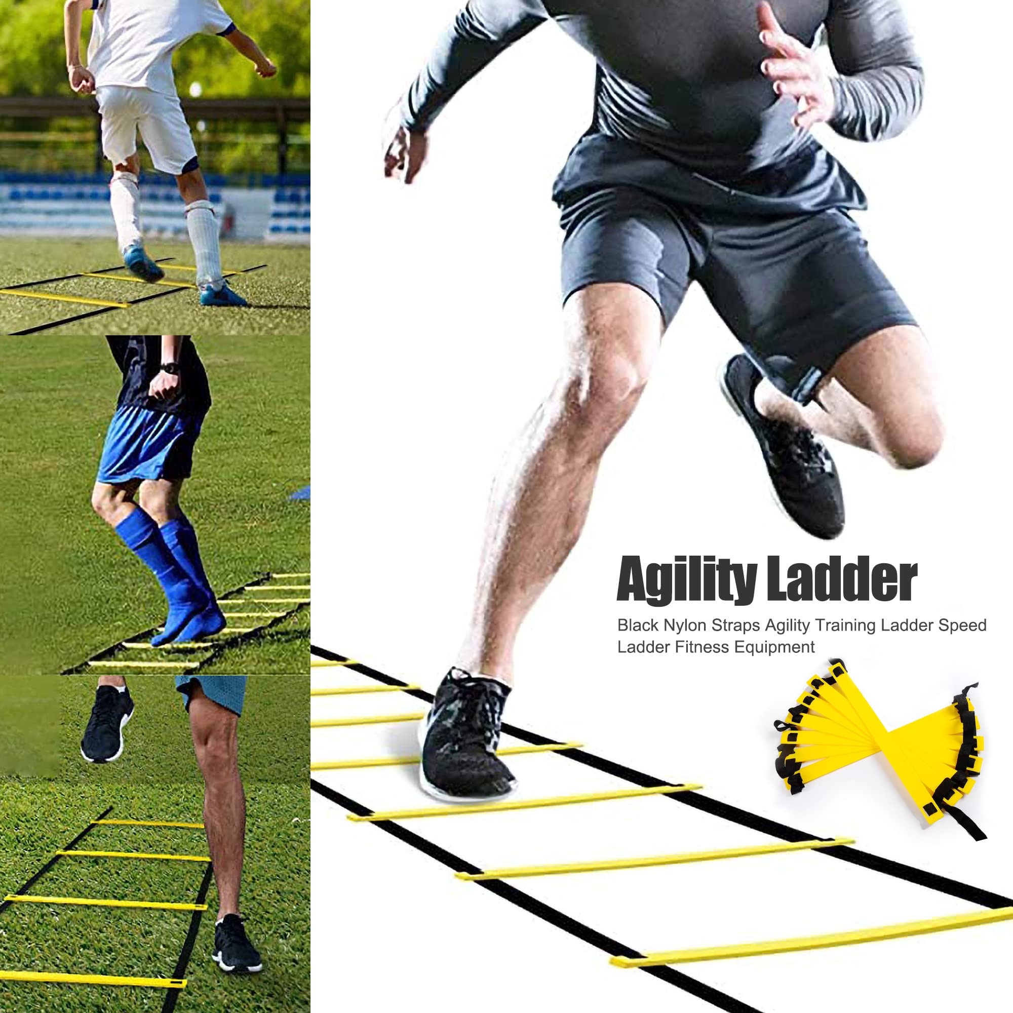 Speed Training Equipment for Soccer Agility Ladder with16 Rung, Resistance Parachute, Jump Rope, 5 Sports Bands,16 Cones Workout Ladder for Ground Increase Football Fitness Feet Speed & Footwork-26Ft