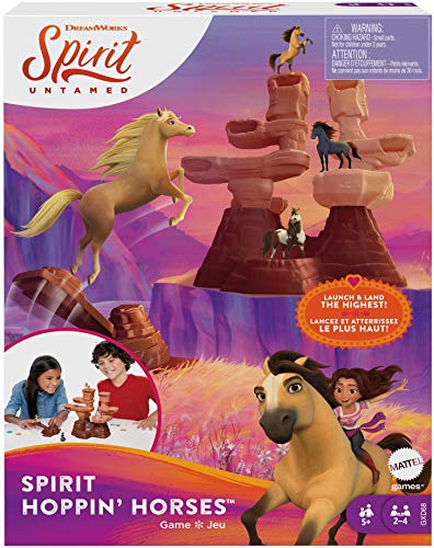 Mattel Games Spirit Untamed Hoppin’ Horses Kids Game Horse Launcher Game with Mountain Tower, Mini Horse Playing Pieces for 2, 3, or 4 Players, 5 Years Old & Up