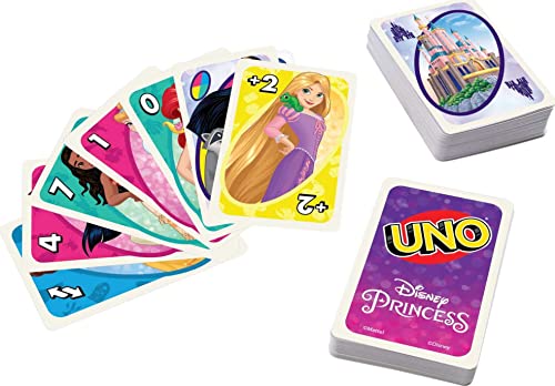 Mattel Games UNO Disney Princesses Card Game for Kids & Family, Themed Deck & Special Rule, 2-10 Players