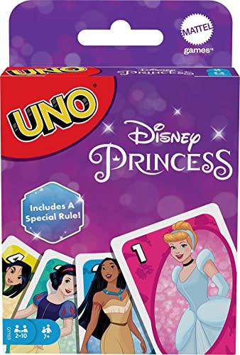 Mattel Games UNO Disney Princesses Card Game for Kids & Family, Themed Deck & Special Rule, 2-10 Players