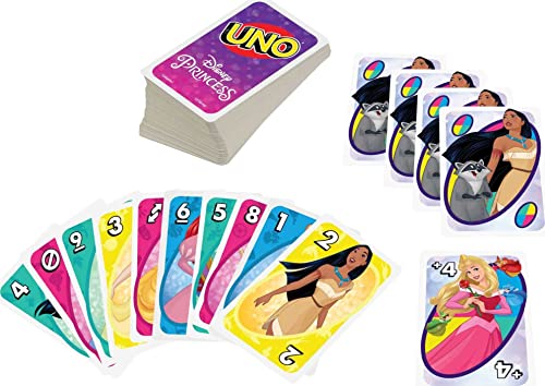 Mattel Games UNO Disney Princesses Card Game for Kids & Family, Themed Deck & Special Rule, 2-10 Players