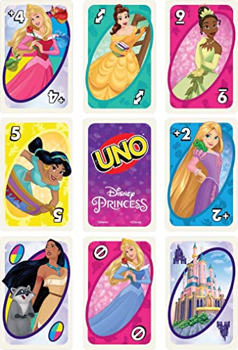 Mattel Games UNO Disney Princesses Card Game for Kids & Family, Themed Deck & Special Rule, 2-10 Players