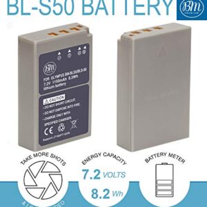 BM Premium 2 BLS-50, PS-BLS5 Batteries and Charger for Olympus OM-5, OM-D E-M5 III, E-M10, E-M10 III, E-M10 IV, EPL7, E-PL8, E-PL9, E-PL10, Stylus 1 Cameras