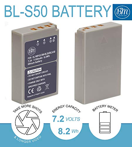 BM Premium 2 BLS-50, PS-BLS5 Batteries and Charger for Olympus OM-5, OM-D E-M5 III, E-M10, E-M10 III, E-M10 IV, EPL7, E-PL8, E-PL9, E-PL10, Stylus 1 Cameras