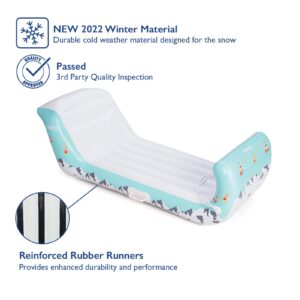 FUNBOY 61" Inflatable Alpine Mountain Sleigh, 2 Person Capacity, with Grooved Rubber Base Tracks, 2 Handles, and Hand Pull Rope