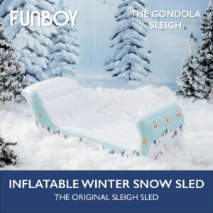 FUNBOY 61" Inflatable Alpine Mountain Sleigh, 2 Person Capacity, with Grooved Rubber Base Tracks, 2 Handles, and Hand Pull Rope