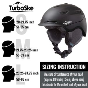 TurboSke Ski Helmet Snowboard Helmet - Active Ventilation Audio Compatible Snow Sports Luxury Helmet with ASTM Certified Safety for Men Women and Youth (L, Black)