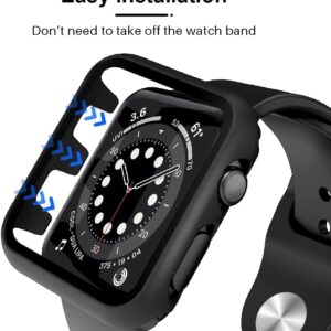 TAURI 2 Pack Hard Case Compatible for Apple Watch Series 3/2/1 42mm Built-in 9H Tempered Glass Screen Protector Slim Bumper Touch Sensitive Full Protective Cover Compatible for iWatch 42mm - Black