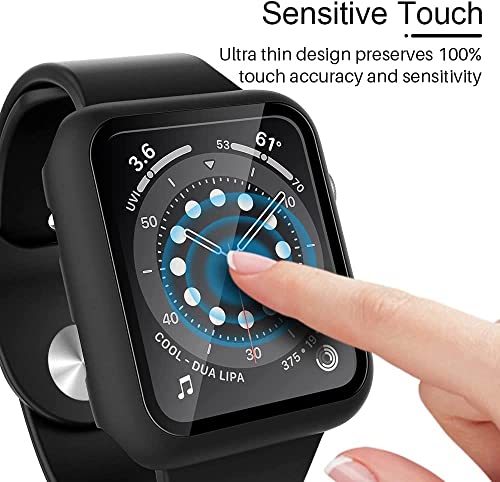 TAURI 2 Pack Hard Case Compatible for Apple Watch Series 3/2/1 42mm Built-in 9H Tempered Glass Screen Protector Slim Bumper Touch Sensitive Full Protective Cover Compatible for iWatch 42mm - Black