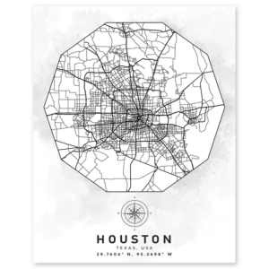 houston texas aerial street map wall print - geography classroom decor