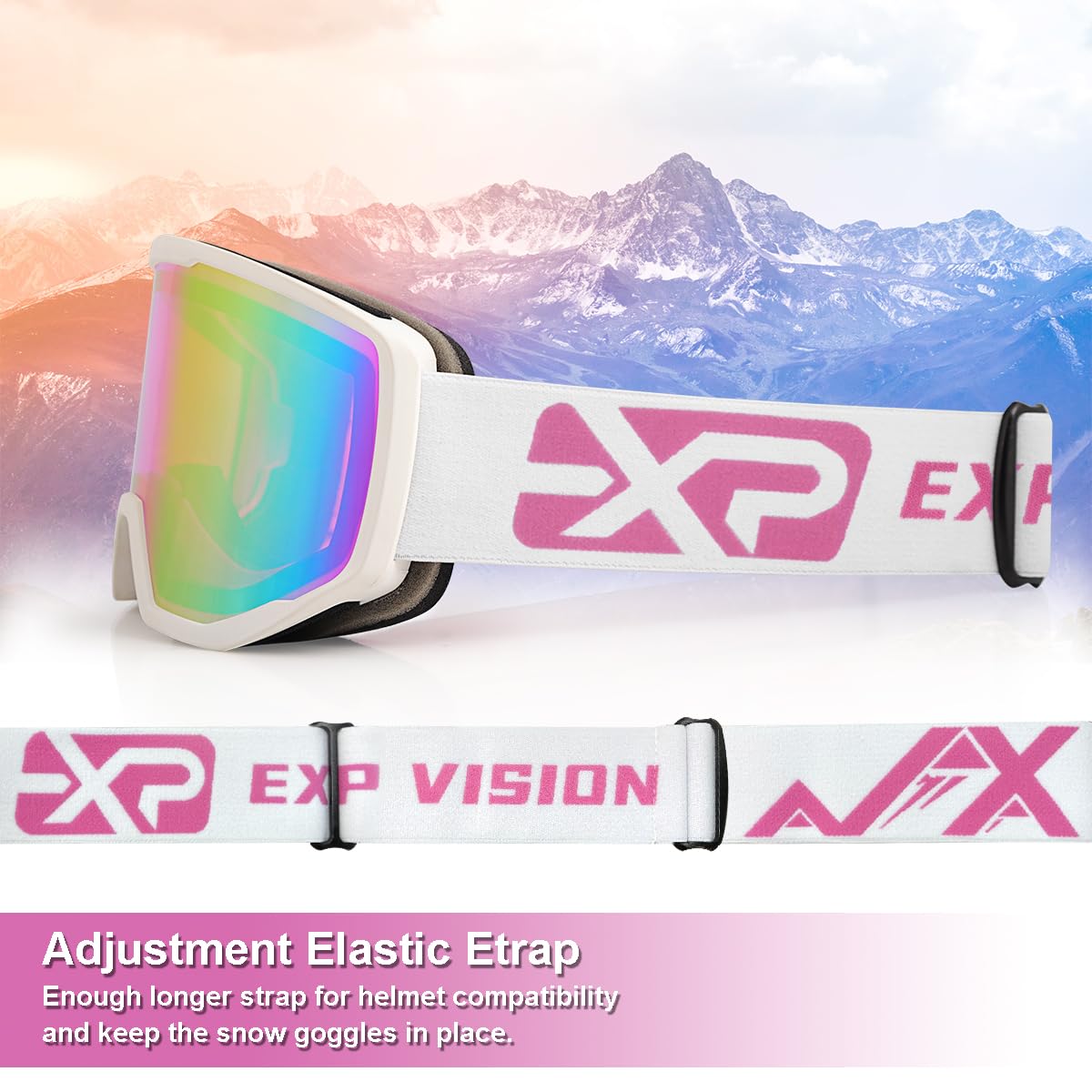 EXP VISION Ski/Snowboard Goggles for Men Women, OTG Snow Goggles Anti Fog UV Protection