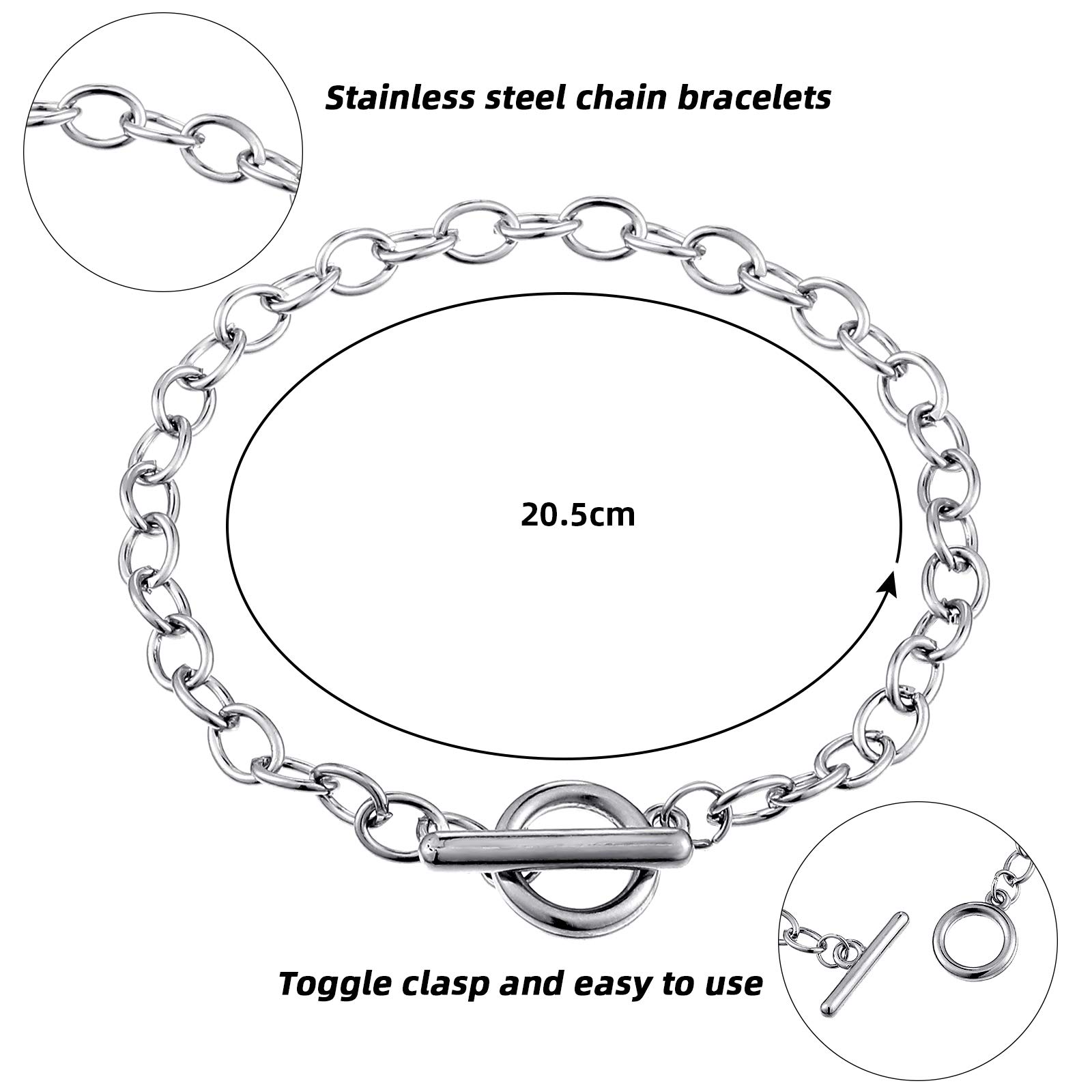 24 Pieces Bracelet Chains with OT Toggle Clasp Alloy Bracelet Link Chains DIY Jewelry Making Bracelets Chains for Women DIY Jewelry Crafts Supplies (Silver)