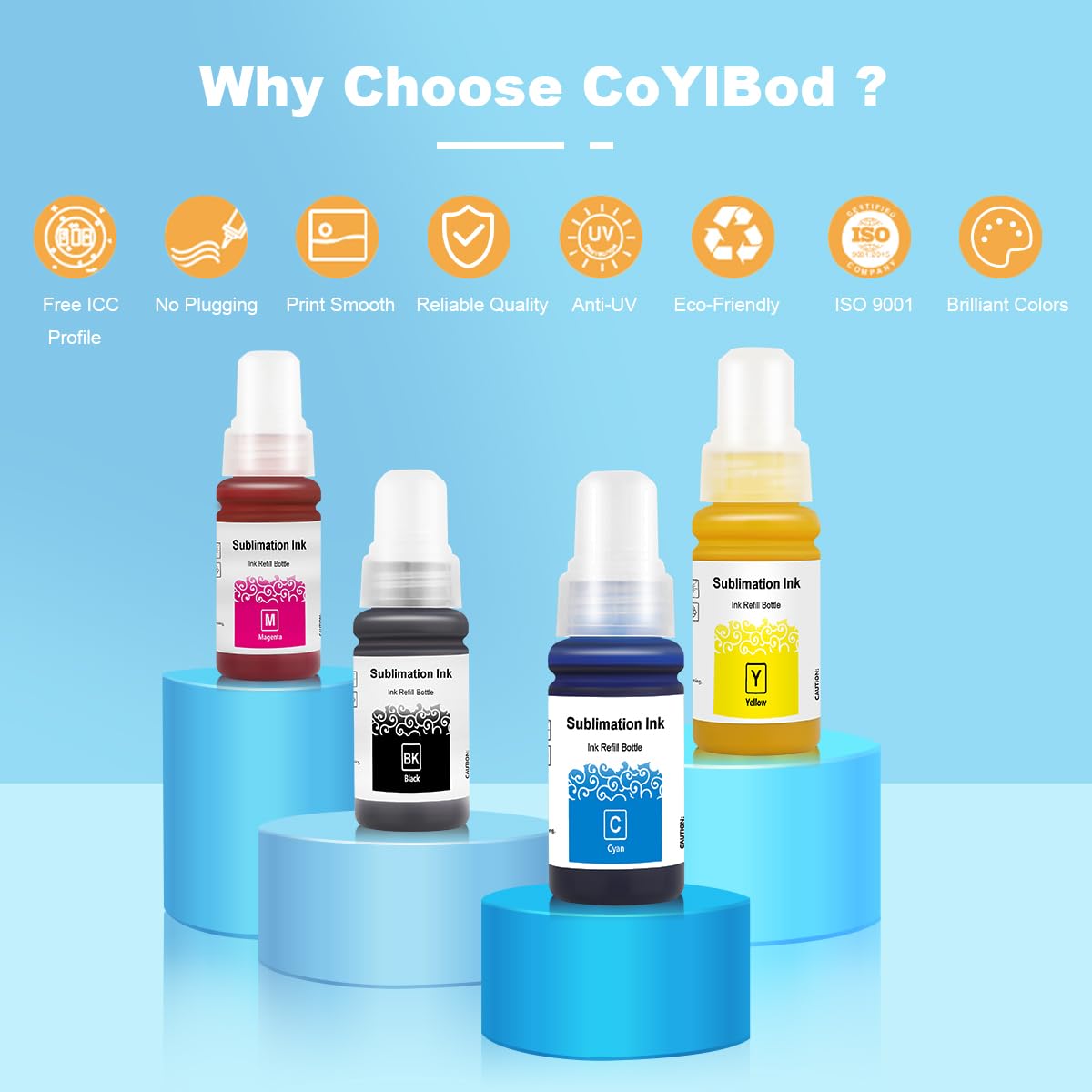 CoYlBod Sublimation Ink Refilled Ink Bottles Compatible for ET-2800 ET-2803 ET-2720 ET-4700 ET-4750 ET-4760 ET-2700 ET-2750 ET-2760 ET-3710 ET-15000 ET-3700 ET-3750 ET-3760 ET-3850