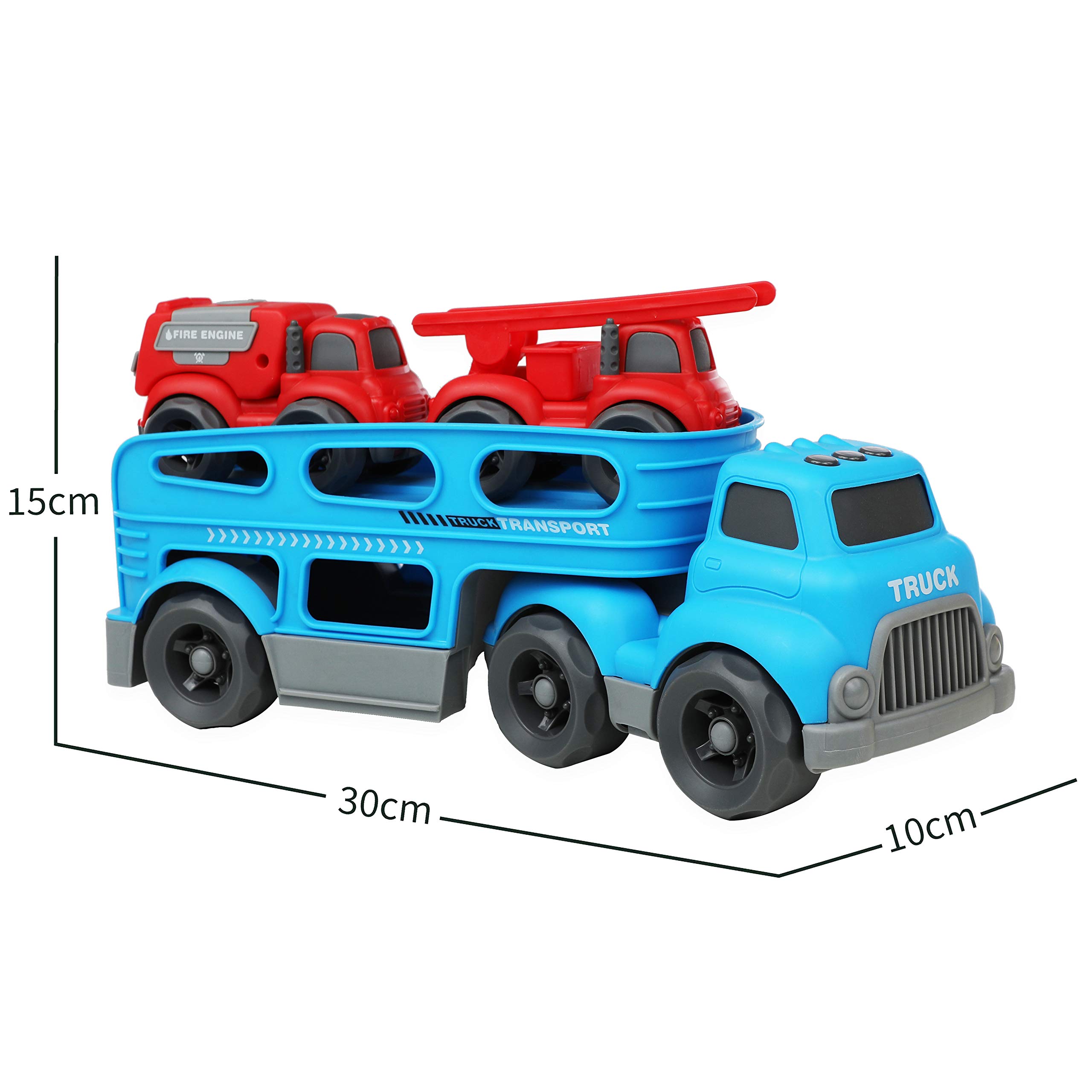 IQ Toys Car Carrier Toy - Truck Carrier with Firetrucks for Boys - Toddler Car Toys Transporter Truck Car Hauler Play Set - Kids Toy Vehicle, Blue