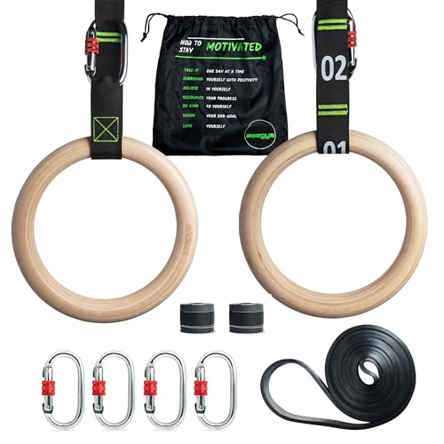 awegym Gymnastic Rings with Adjustable Straps, 1.1" Olympic Rings, Calisthenics Rings Equipment, Gym Rings with Straps for Home Workout, Outdoor Exercise Rings, Crossfit Pull Up Row Dip Ring Training