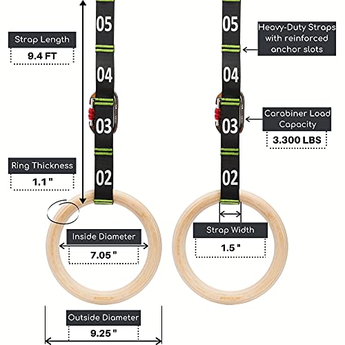 awegym Gymnastic Rings with Adjustable Straps, 1.1" Olympic Rings, Calisthenics Rings Equipment, Gym Rings with Straps for Home Workout, Outdoor Exercise Rings, Crossfit Pull Up Row Dip Ring Training