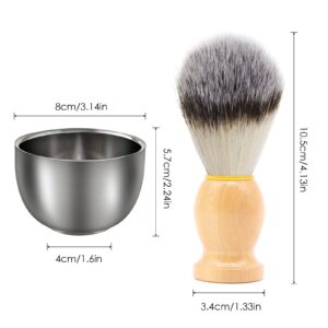 Set of 3, Shave Brush and Shaving Soap Bowl, DaKuan 2 Pcs Wooden Handle Shaving Brushes and Stainless Steel Shaving Mug for Professional Hair Salon Tool