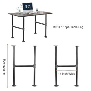 MUZIK 30 Inch Industrial Table Legs, 2 Pack Grey Steel Metal Pipes Vintage Furniture Legs, for Coffee and End Table Legs, 30 in H x 14 in W