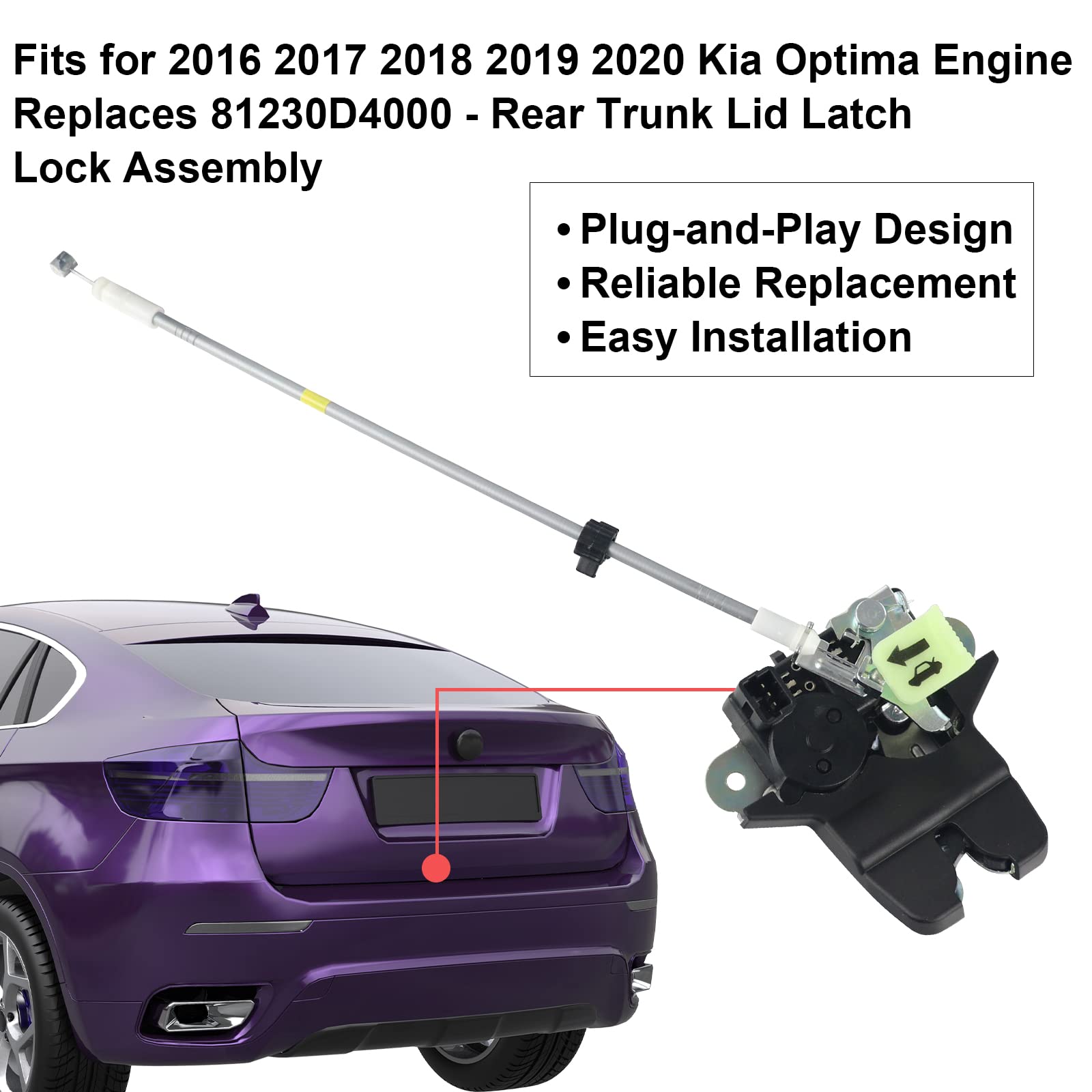 81230-D4000 Tailgate Latch Lock Actuator Motor Tail Gate Trunk Latch Fits for 2016 2017 2018 2019 2020 Kia Optima Engine Replaces 81230D4000 - Rear Trunk Lid Latch Lock Assembly by Sikawai