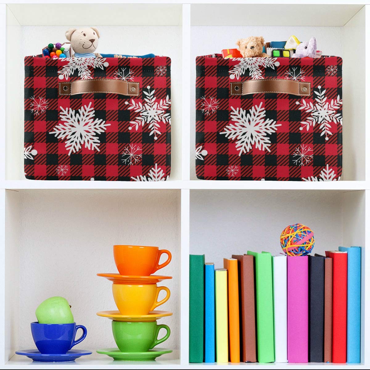 Rectangular Christmas Storage Bin Snowflakes Christmas Basket with Handles - Nursery Storage, Laundry Hamper, Book Bag, Gift Baskets