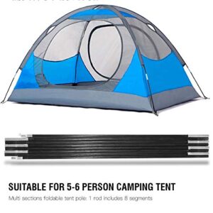 Camping Tent Pole, Fiberglass Tent Pole Repair Kit 4.48M 2Pcs Fiberglass Camping Tent Pole Bars Outdoor Foldable Support Rods Awning Frames Kit for 5-6 Person Camping Tent