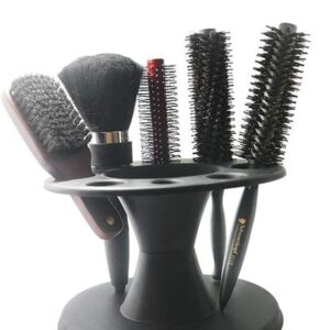 HURRISE Hair Brush Holder Stand,Plastic Round Hair Brush Comb Holder Display Rack Hair Styling Brush Stand Shelf Accessories(Black)