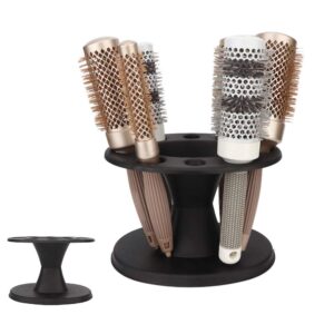 HURRISE Hair Brush Holder Stand,Plastic Round Hair Brush Comb Holder Display Rack Hair Styling Brush Stand Shelf Accessories(Black)